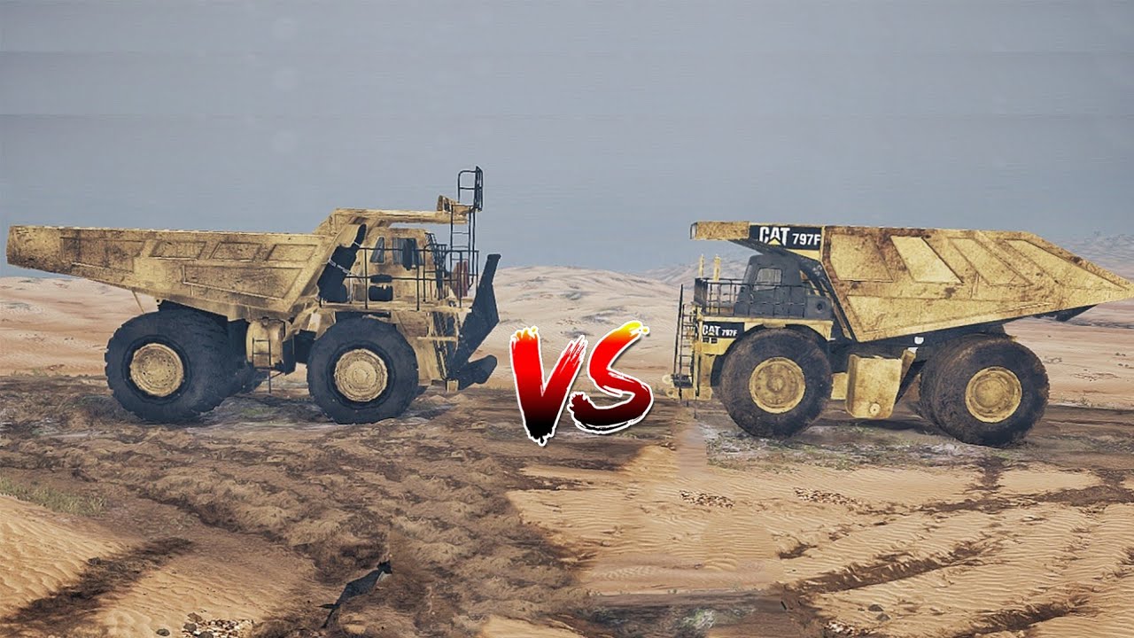 CAT 797f vs KOMATSU HD 985 | mudrunner - YouTube
