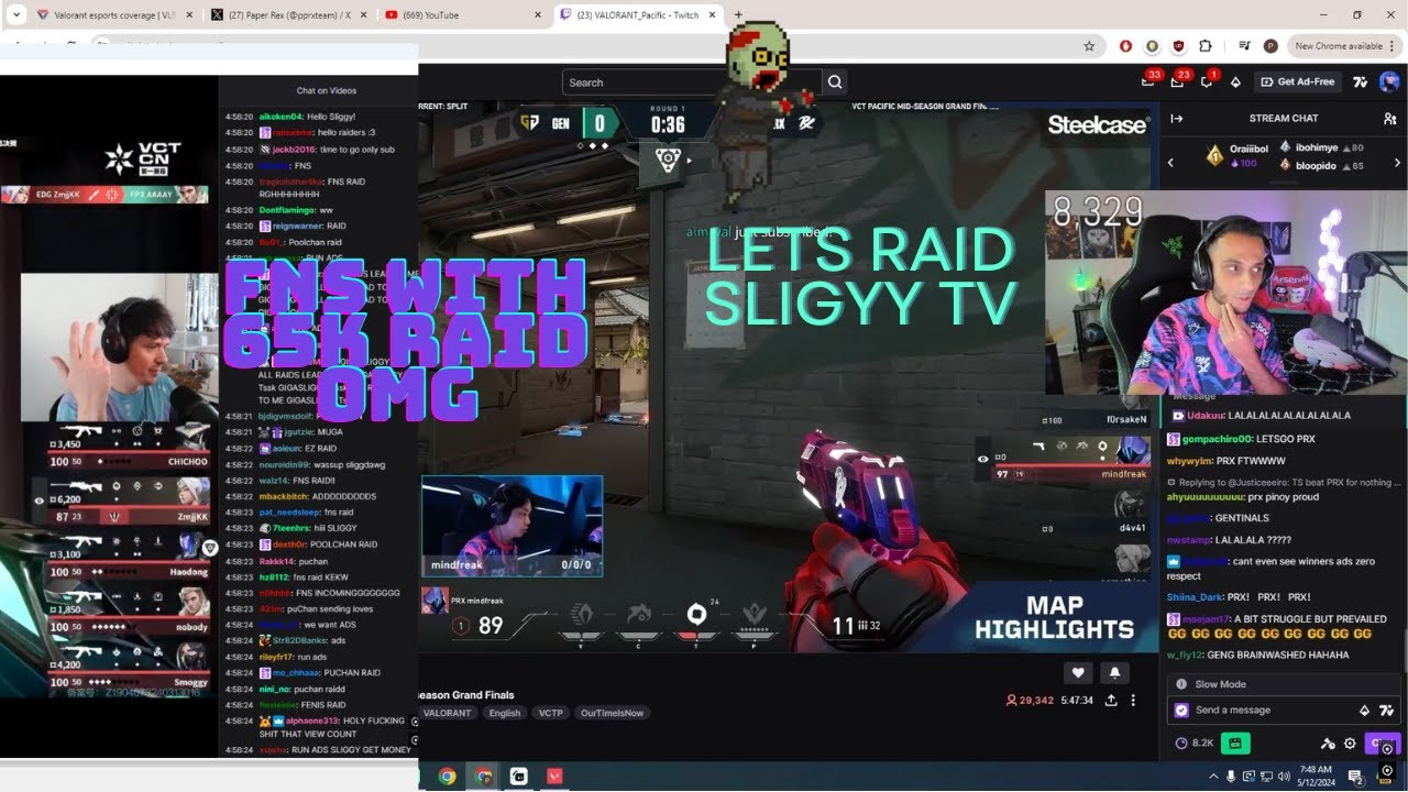 FNS RAIDED SLIGGY TV WITH 65K WATCHING | VCT PACIFIC Playoffs Grand Final (BO5): PRX vs GENG ...