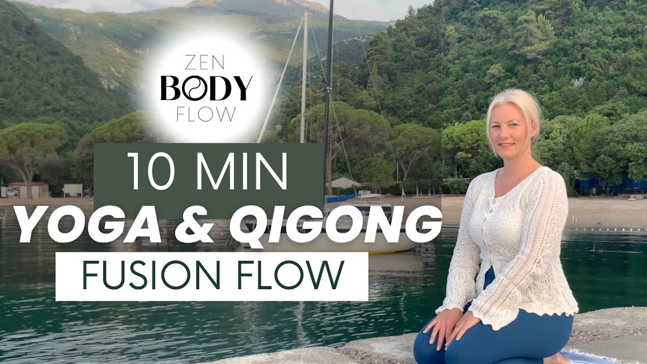 10 Minute Yoga Qigong Fusion Flow | Stretch Shoulders, Back & open Hips | in Paradise🌴🏖️ - YouTube