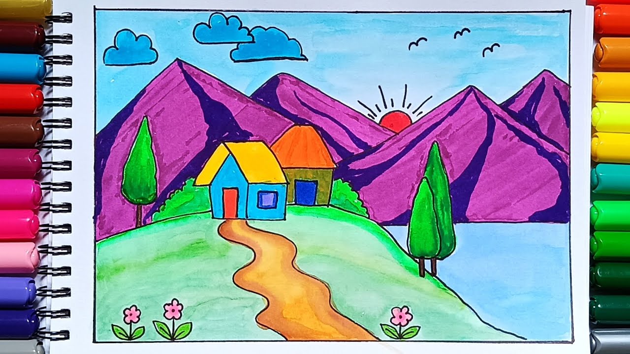 How to Draw Beautiful Scenery | Simple Scenery Drawing Step By Step ...