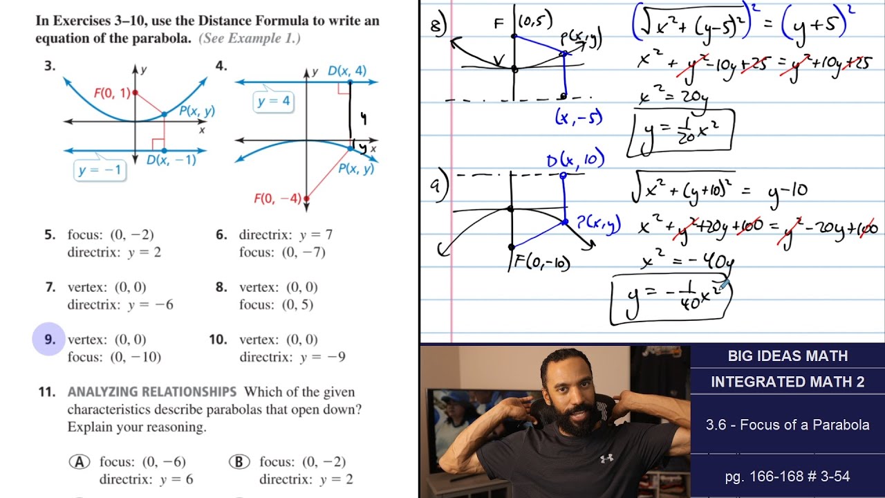 Big Ideas Math [IM2]: 3.6 - Focus of a Parabola (Lecture & Problem Set ...