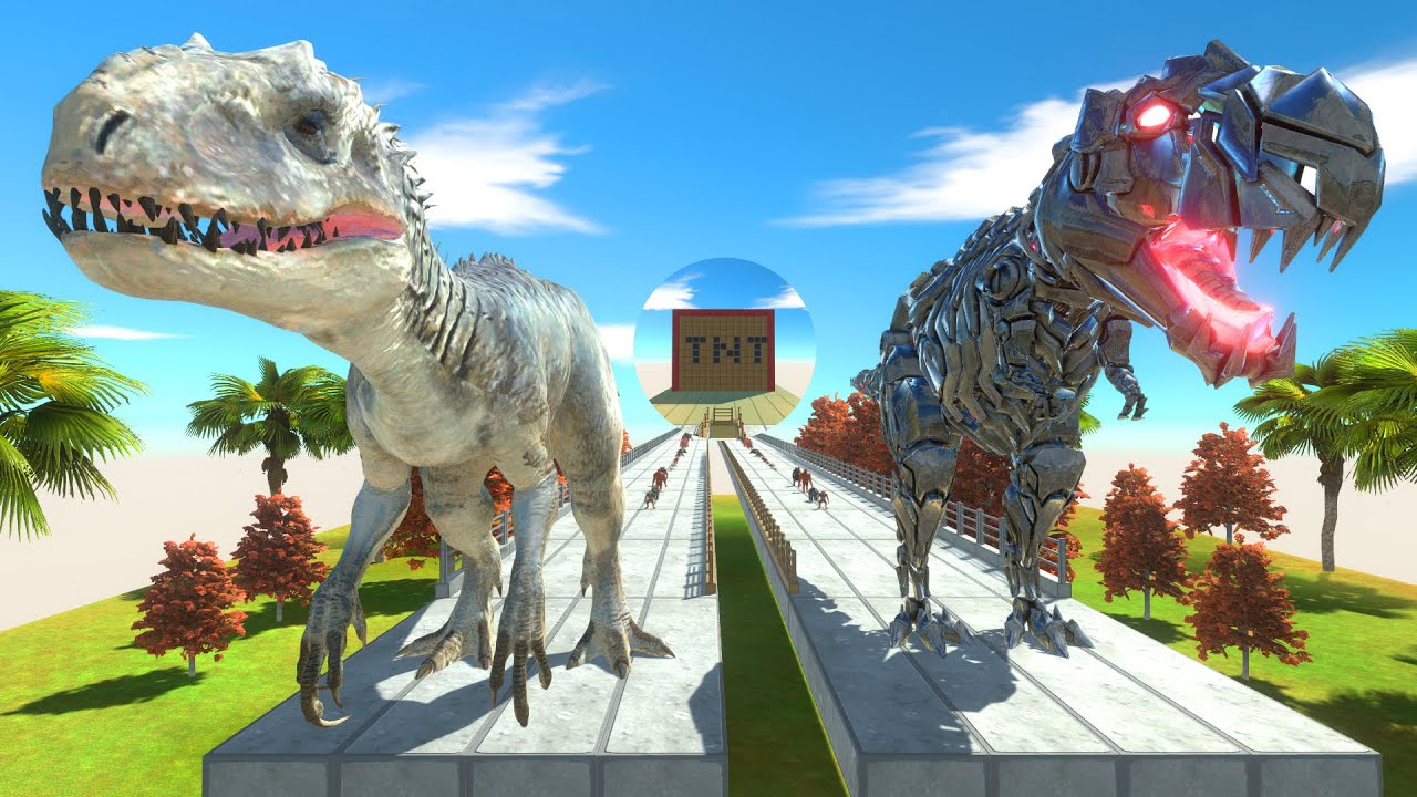 Indominus Rex And T-Rex Robot Death Run - Animal Revolt Battle ...