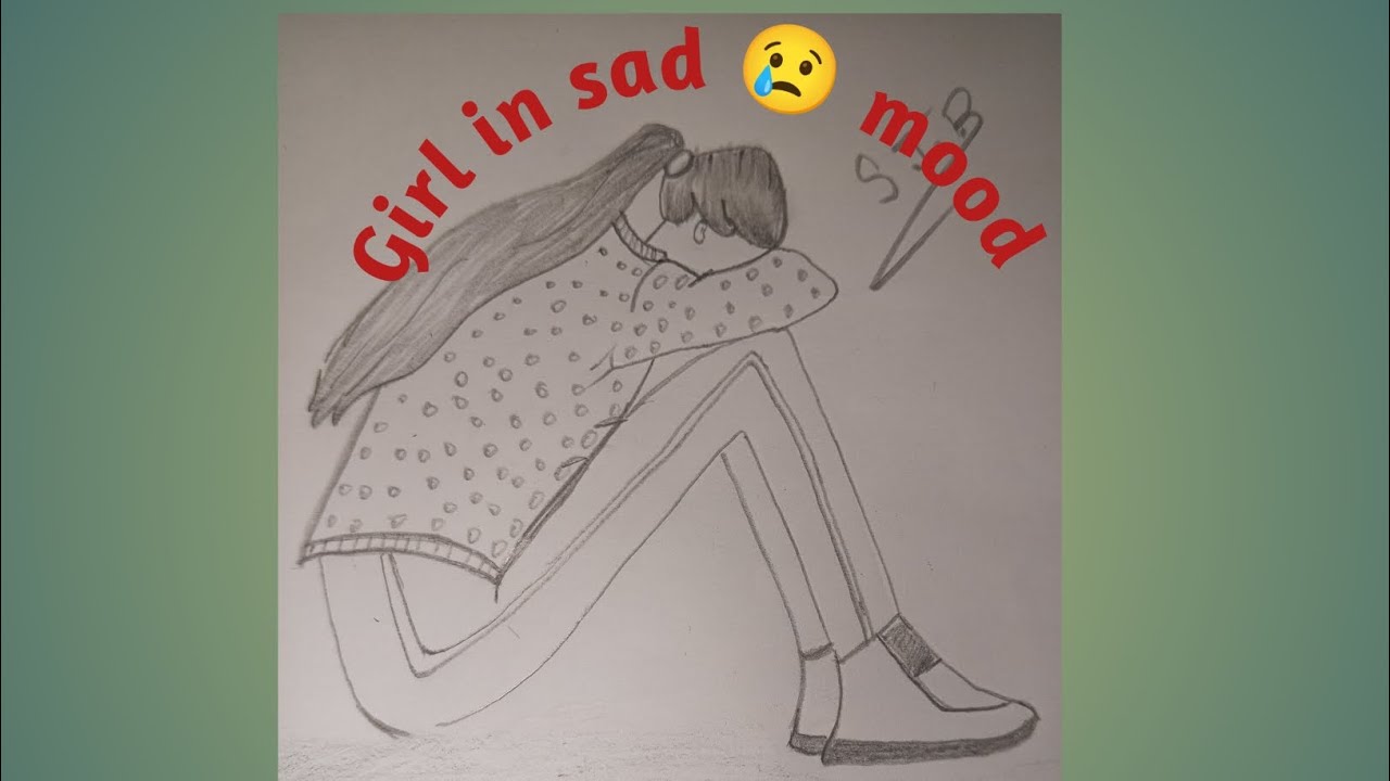 How to draw a girl sitting in a sad mood/step by step drawing for ...