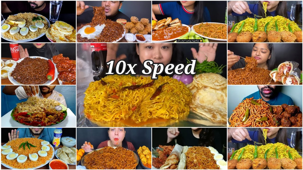 Big Bites ASMR Spicy Masala Maggi, Black Bean Noodles & Hakka Noodles ...