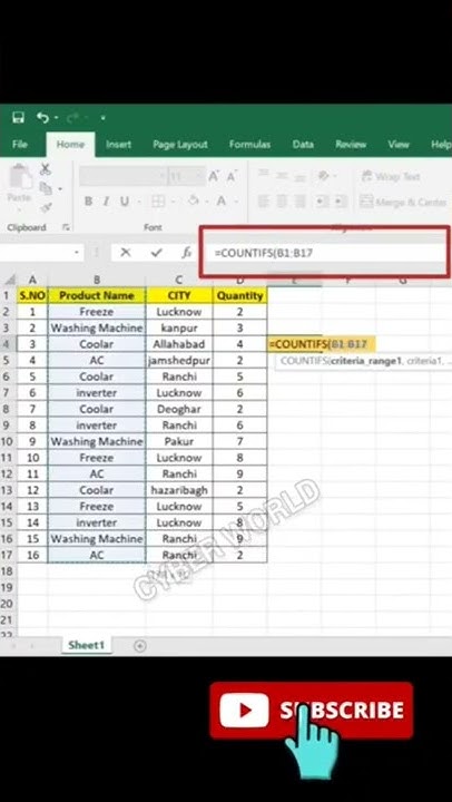 #Shorts | Excel Countifs Function In Hindi | Countifs Formula In Excel | Excel Tutorial | #excel ...