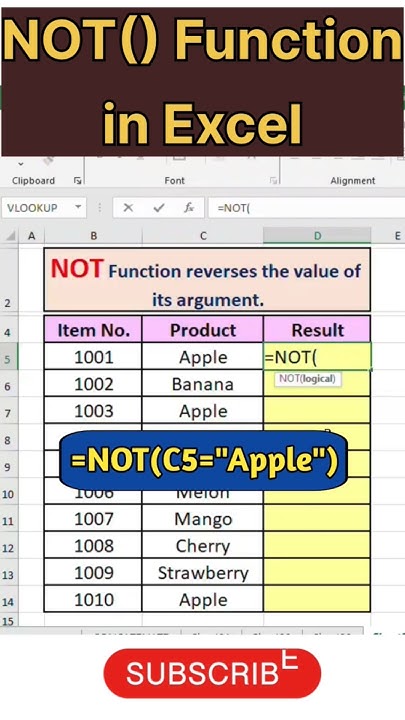 NOT() Function in Excel#Excel NOT() Formula#Excel#exceltutorial#shorts#viral#excelshorts# ...