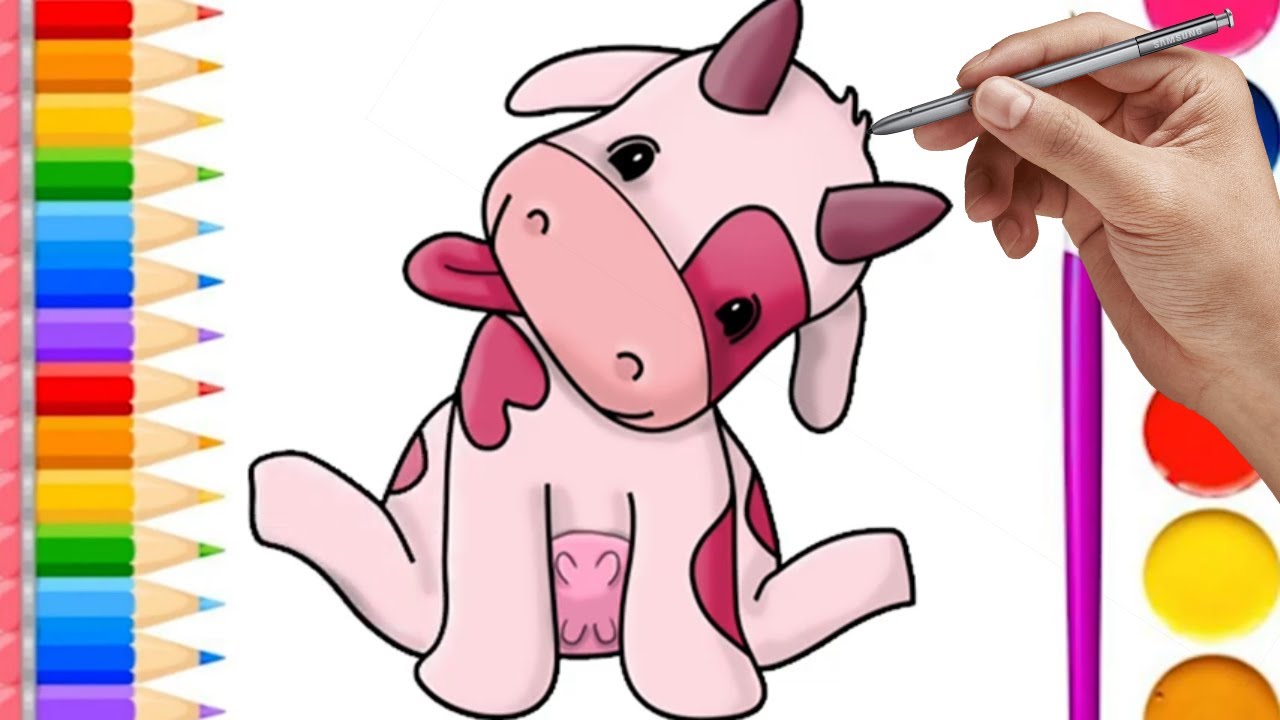 how to draw a cute strawberry cow ,아이들을위한 그림 - YouTube