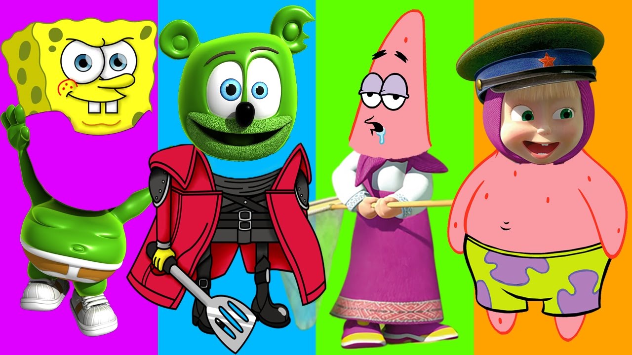 Wrong Heads Spongebob Masha and Gummy Bear Finger Family Nursery Rhymes ...