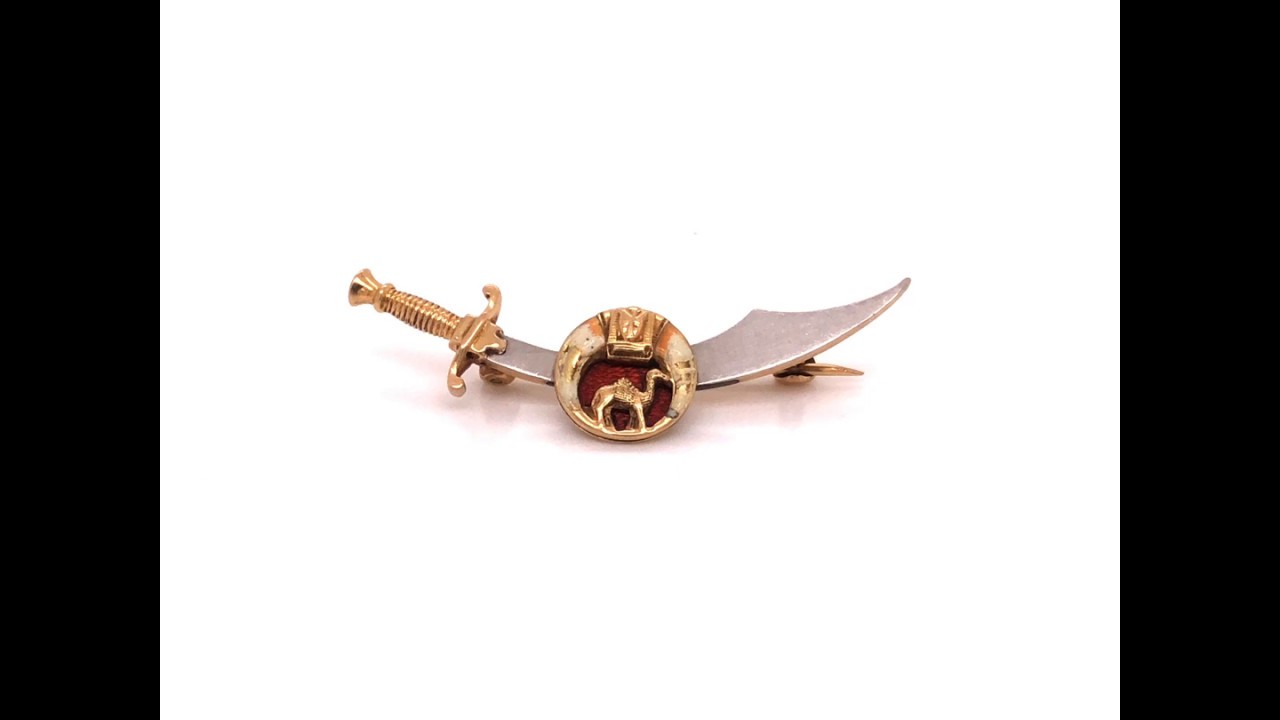 Vintage Shriners Masonic Enamel Sword Brooch in 14K Yellow Gold - YouTube