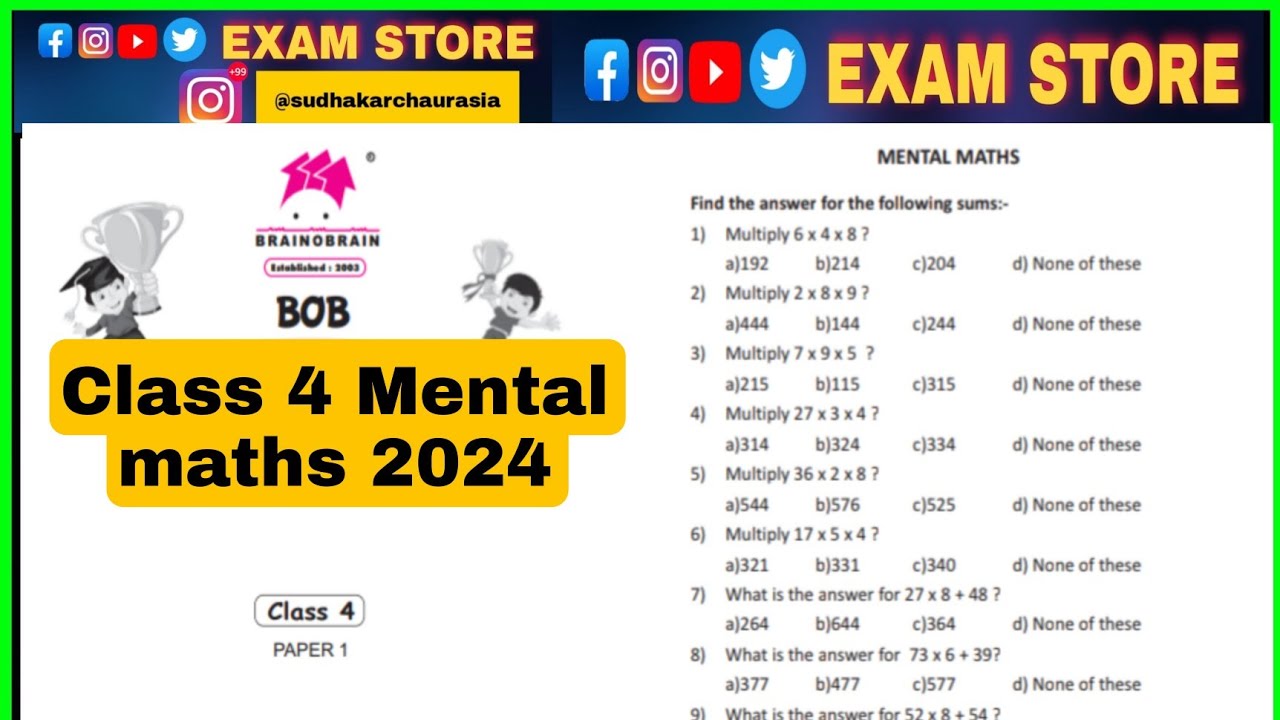 BOB 2024MENTALMaths Class 4 || how to solve in smart way || class 4 ...