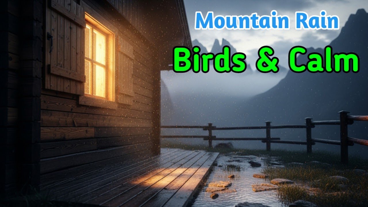 Rainy Mountain Cabin Ambience 🏞️🌧️ | Birds & Relaxing Nature Sounds 4K ...