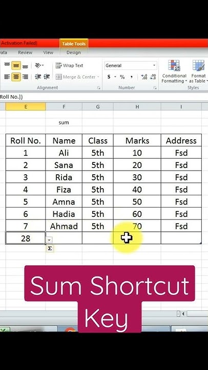 Sum Shortcut key in excel || Excel Tutorial - YouTube