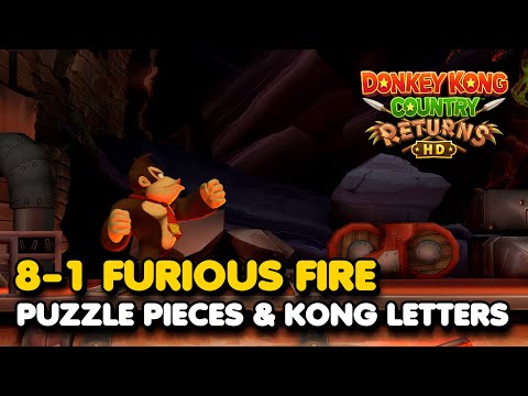 Donkey Kong Country Returns HD - Furious Fire 8-1 (All Puzzle Pieces & KONG Letters)