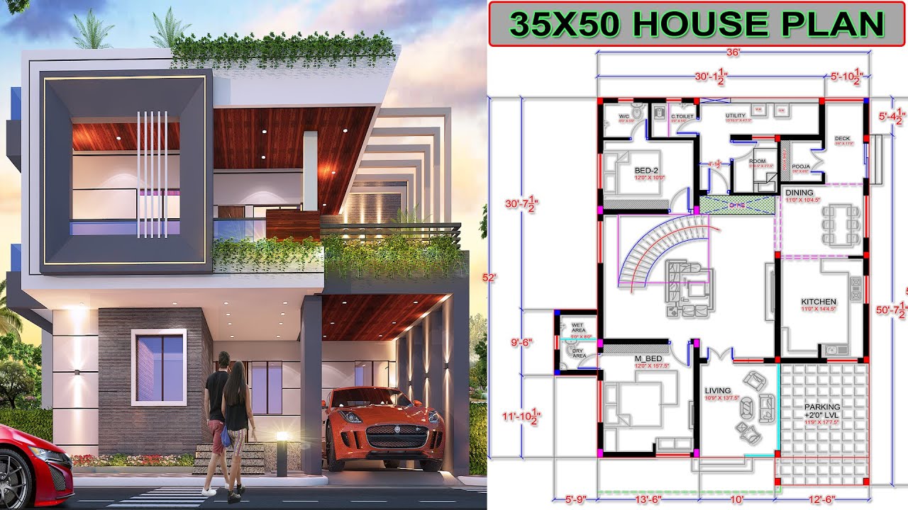 35X50 Square Feet G+1 House Plan With Modern Elevation - YouTube