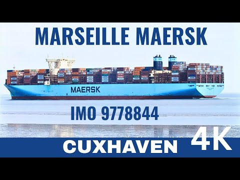 399m MEGA Container Ship - Marseille Maersk (IMO 9778844) | Cuxhaven Ship Spotting 4K