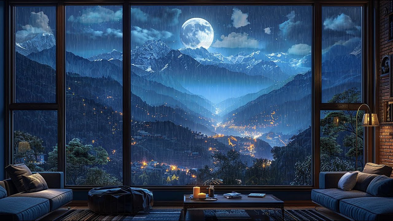 Relaxing smooth Jazz -- with rainy sound in cozy livingroom and ...