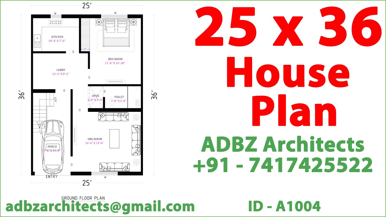 25 x 36 House Design | 1BHK Set | House Plan | ID - 1004 | ADBZ ...