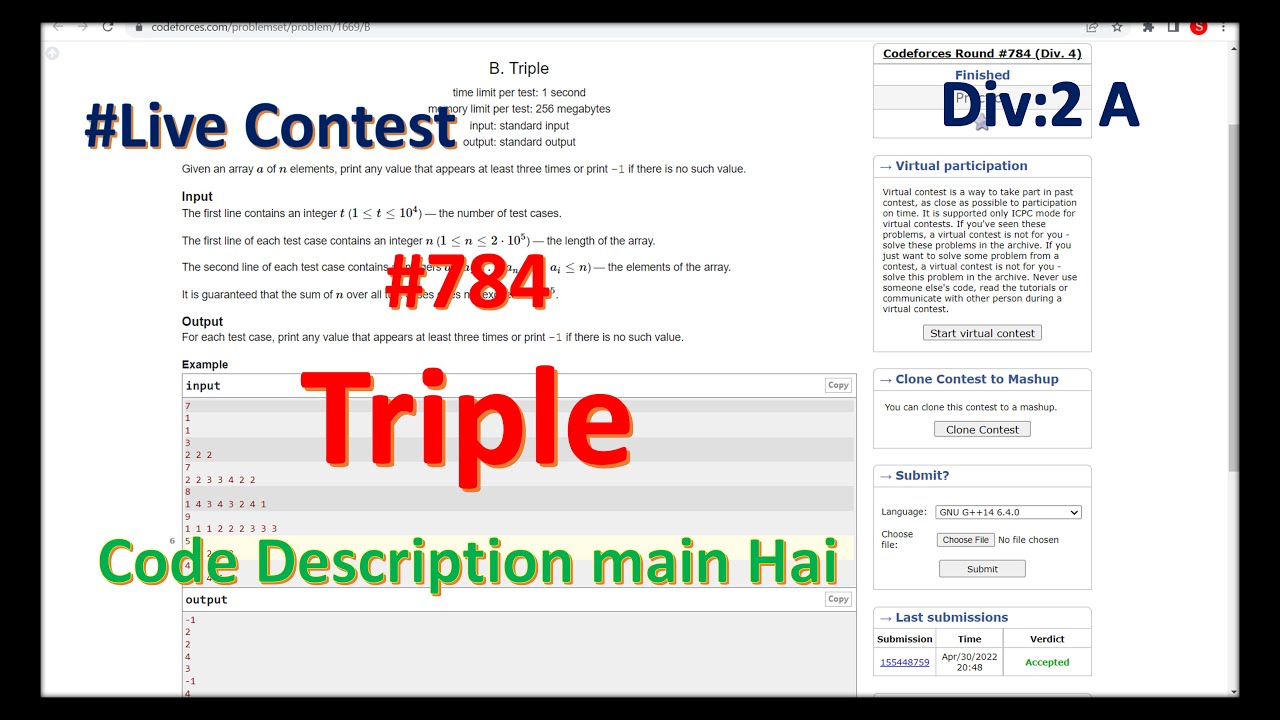 Triple Codeforces 784 Solution Explain Youtube