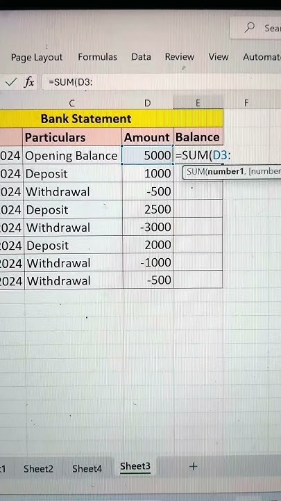 Bank Statement In Excel Using Running Total π― Important Excel Formulas π₯ Shorts Excel
