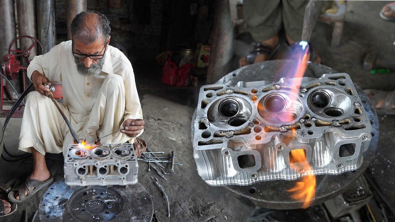 Resurfacing 3 Cylinder Car Engine Head | Amazing Technique of Repair ...