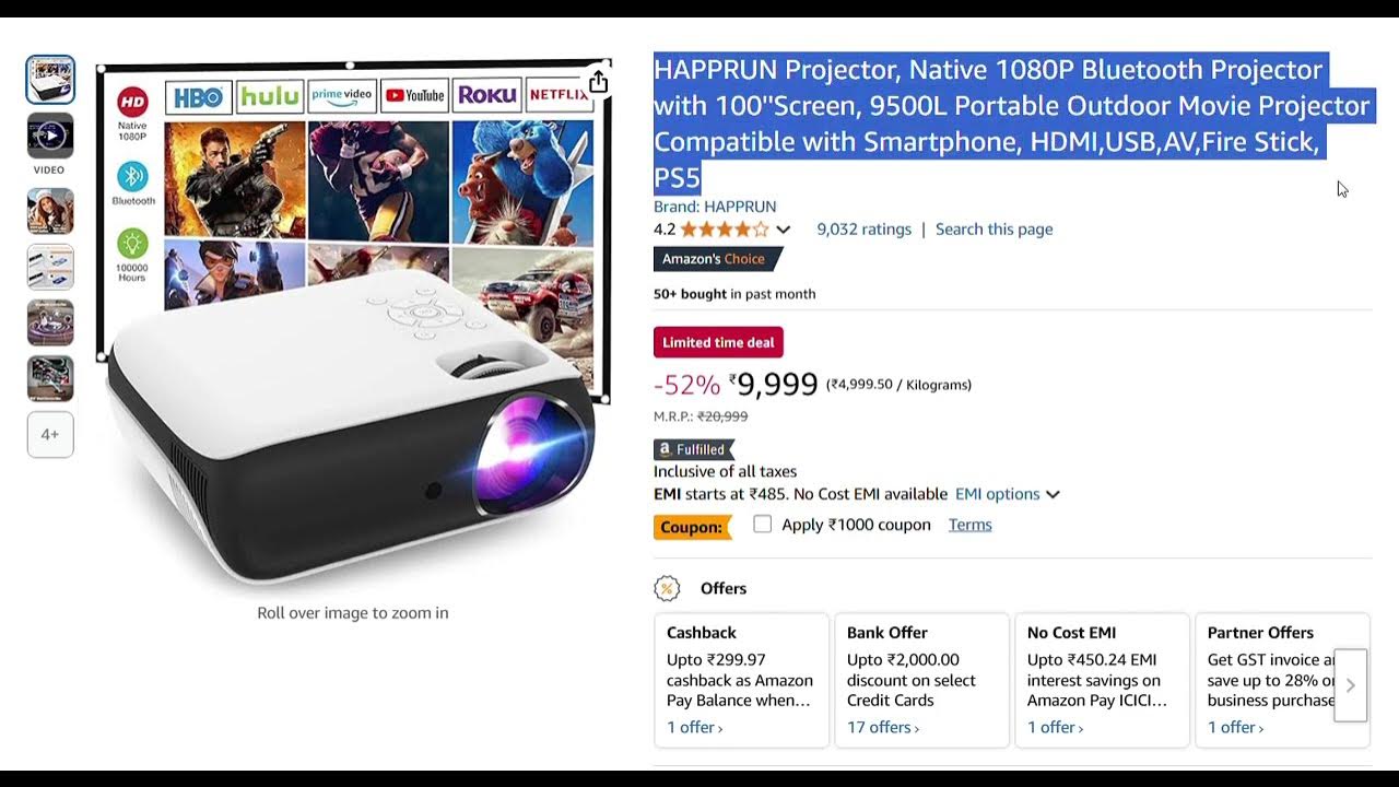 HAPPRUN Projector, Native 1080P Bluetooth Projector - YouTube