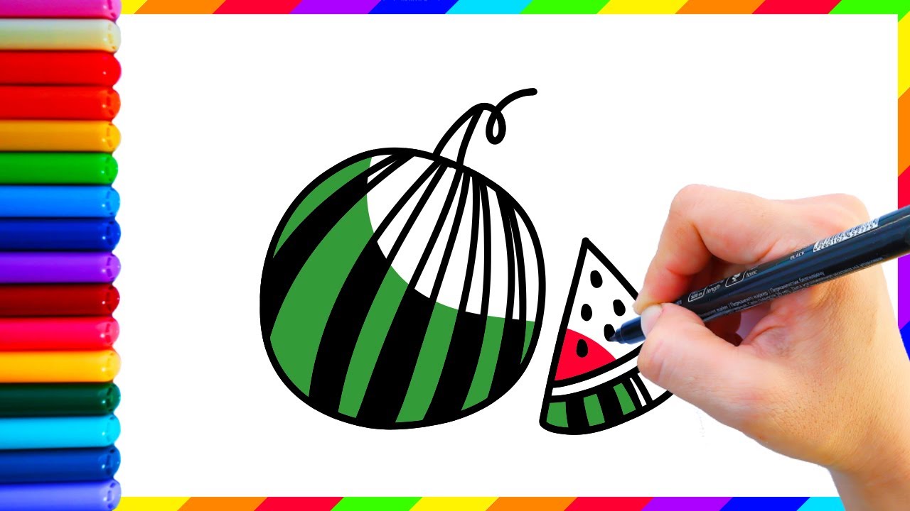 How to draw a watermelon fruit step by step | Cómo dibujar una sandía ...