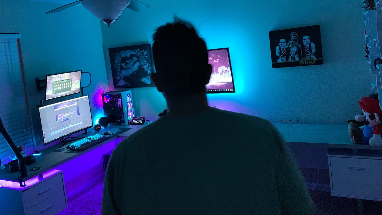 Average Dude Builds The Ultimate Game Room Pt.2-Second Desk, RGB, TV ...