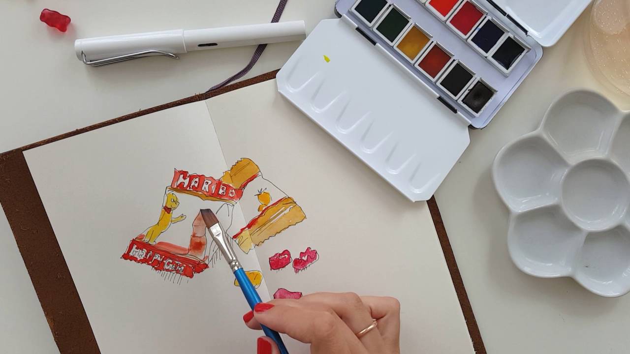 Watercolor Sketching of Haribo jellies. Okeana`s 10th - YouTube