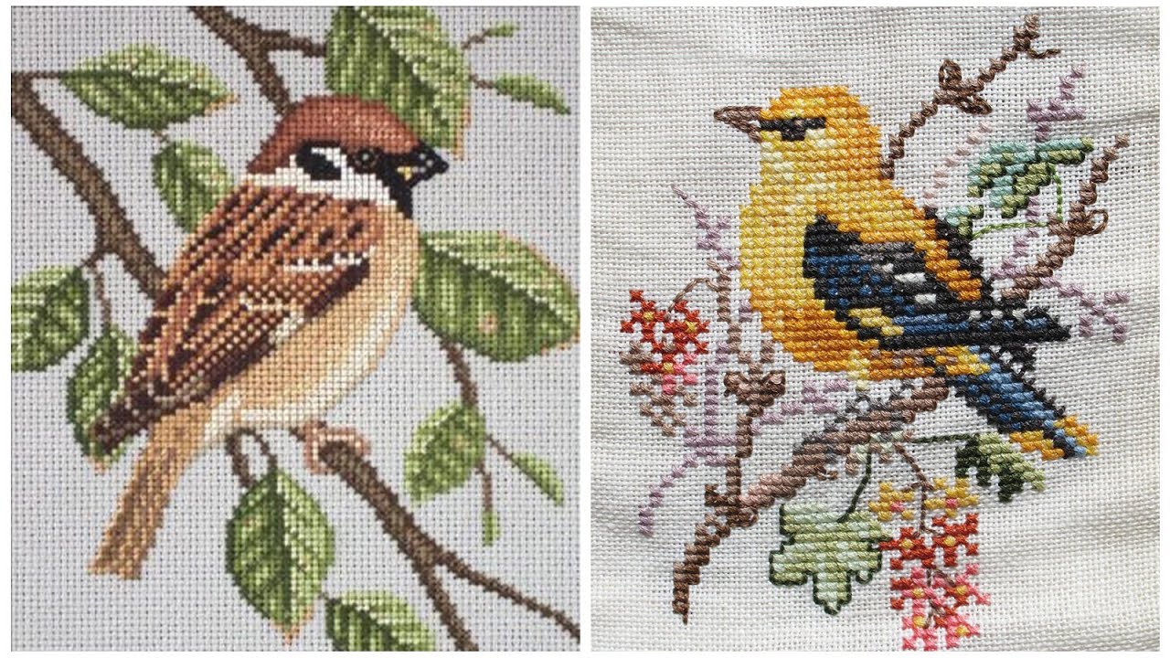 Pretty and adorable sparrows cross stitch paterns design/ Hand ...