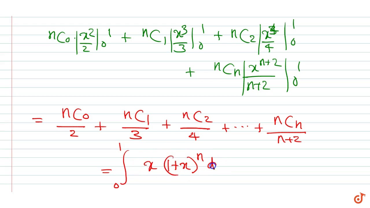 If `(1+x)^n=sum_(r=0)^nC_rx^r`, show that `C_0/2+C_1/3+C_2/4+....+C_n ...