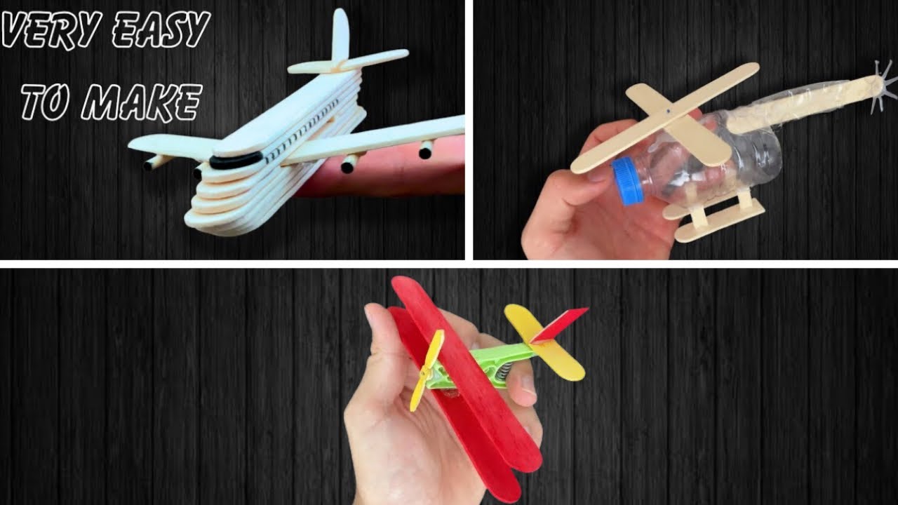 Crafting 2 Different Airplanes and 1 Helicopter from Popsicle Sticks ...