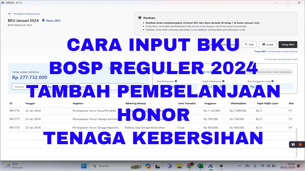 CARA INPUT BKU BOSP REGULER 2024 - TAMBAH PEMBELANJAAN HONOR TENAGA ...