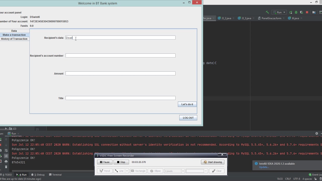Aplikacja bankowa w Java, swing, mysql - YouTube