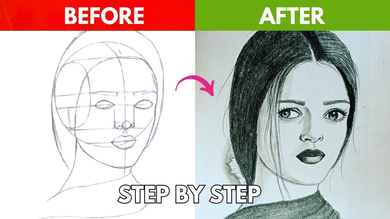 How to Draw a Beautiful Girl Using the Loomis Method | Pencil Portrait Tutorial @sajila - YouTube