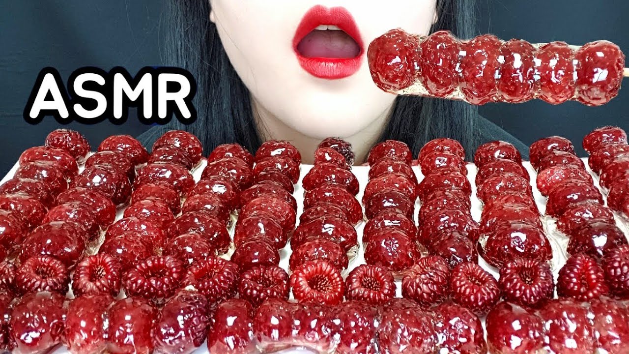 ASMR 상큼함 톡톡~산딸기 탕후루 먹방! Raspberry Tanghulu mukbang,フルーツ飴,Candied fruits ...