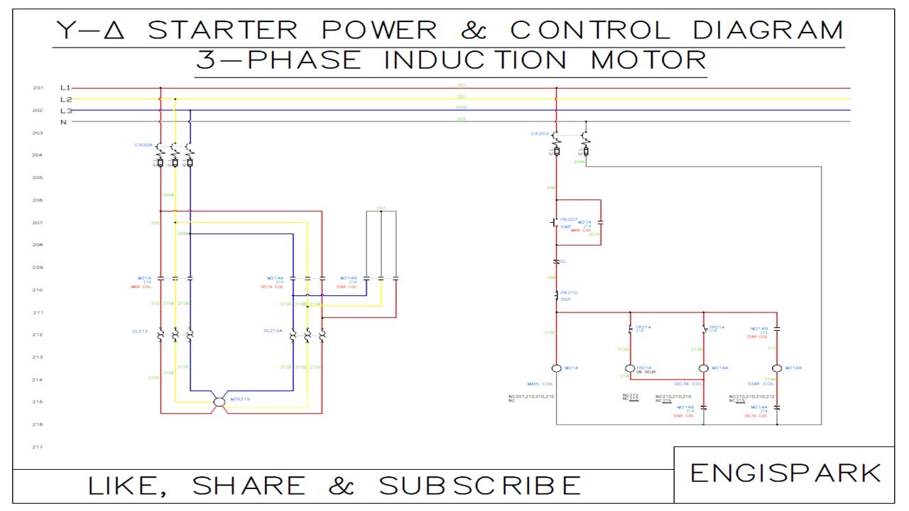 Star Delta Starter Connection Diagram | AutoCAD Electrical | EngiSpark ...