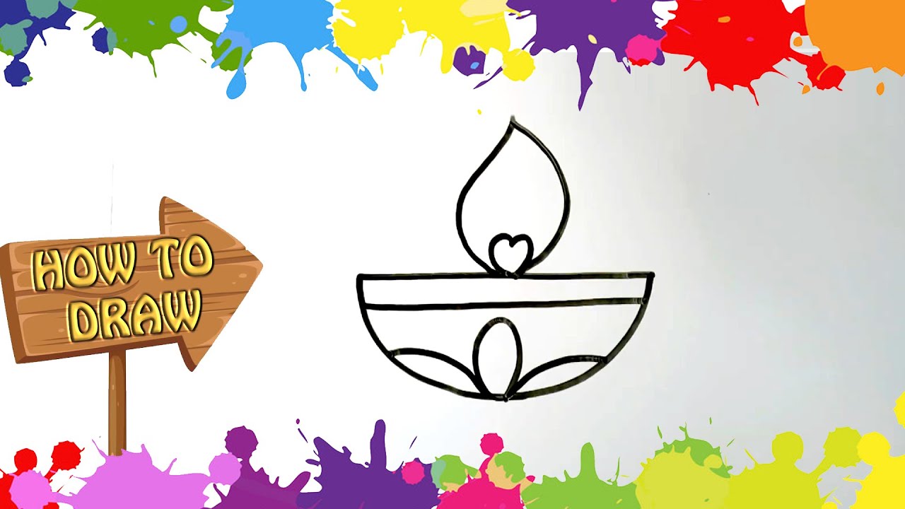 How to draw diya step by step | Diya drawing step by step | Simple diya ...