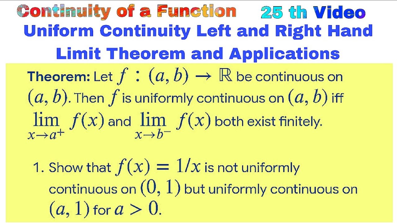 Uniform Continuity Left and Right Hand Limit Theorem and Applications ...