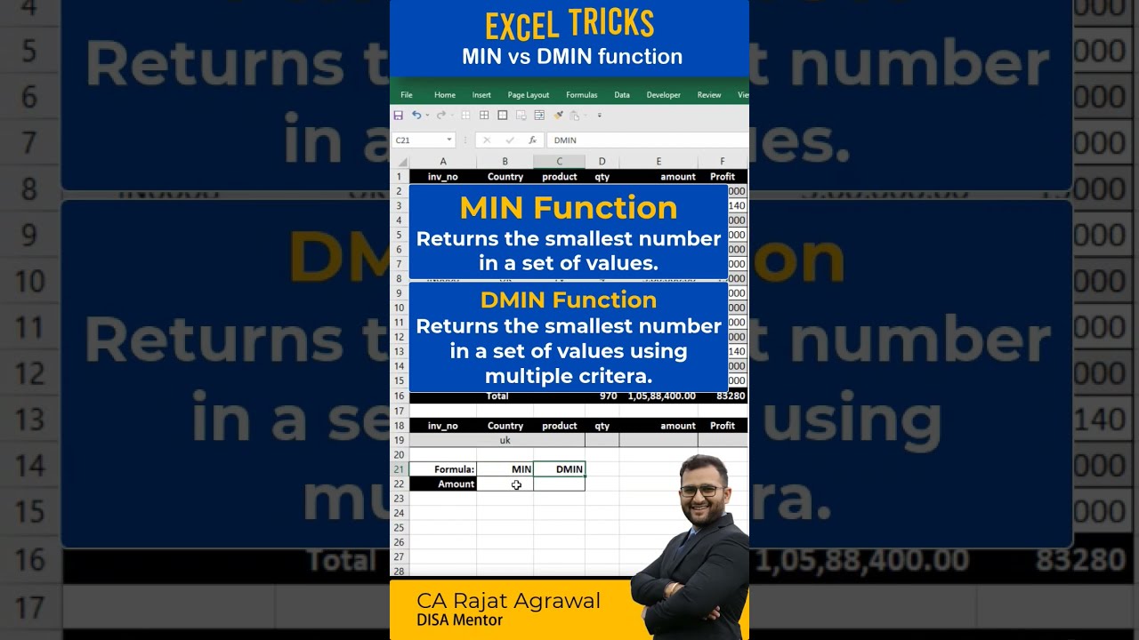Excel 15 Min Vs Dmin Function In Excel Youtube 0532