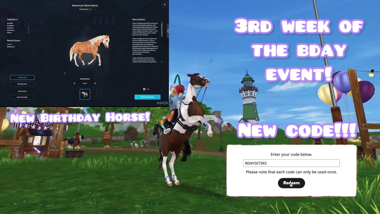 3RD WEEK OF THE BIRTHDAY EVENT! | NEW birthday horse and free code ...