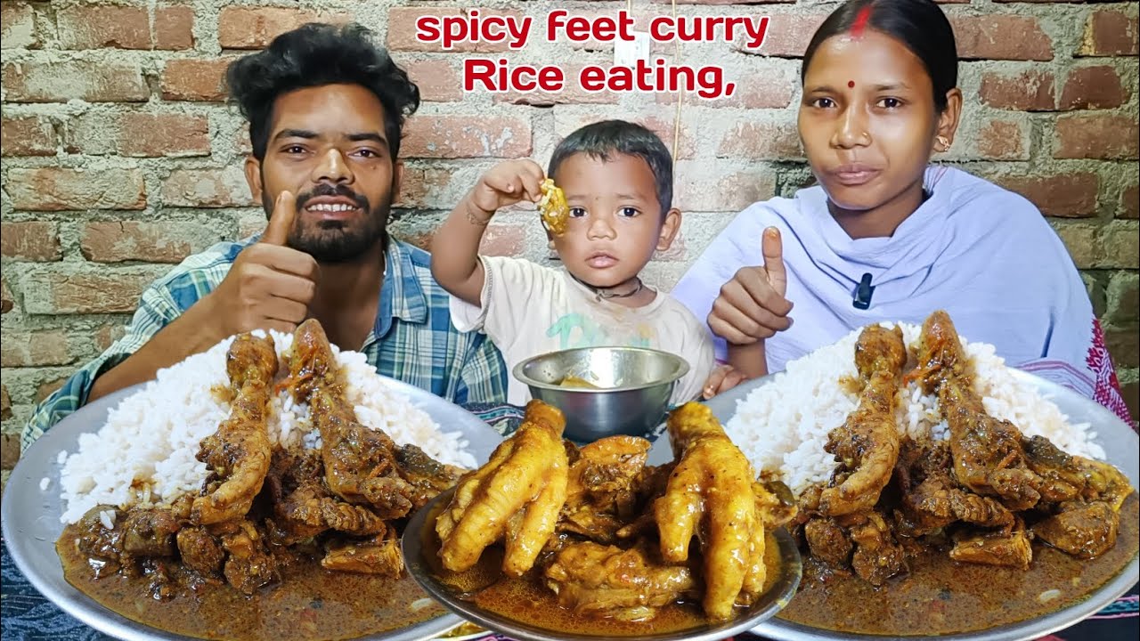 Big bite Chicken feet curry with rice eating show | jh eating show ...