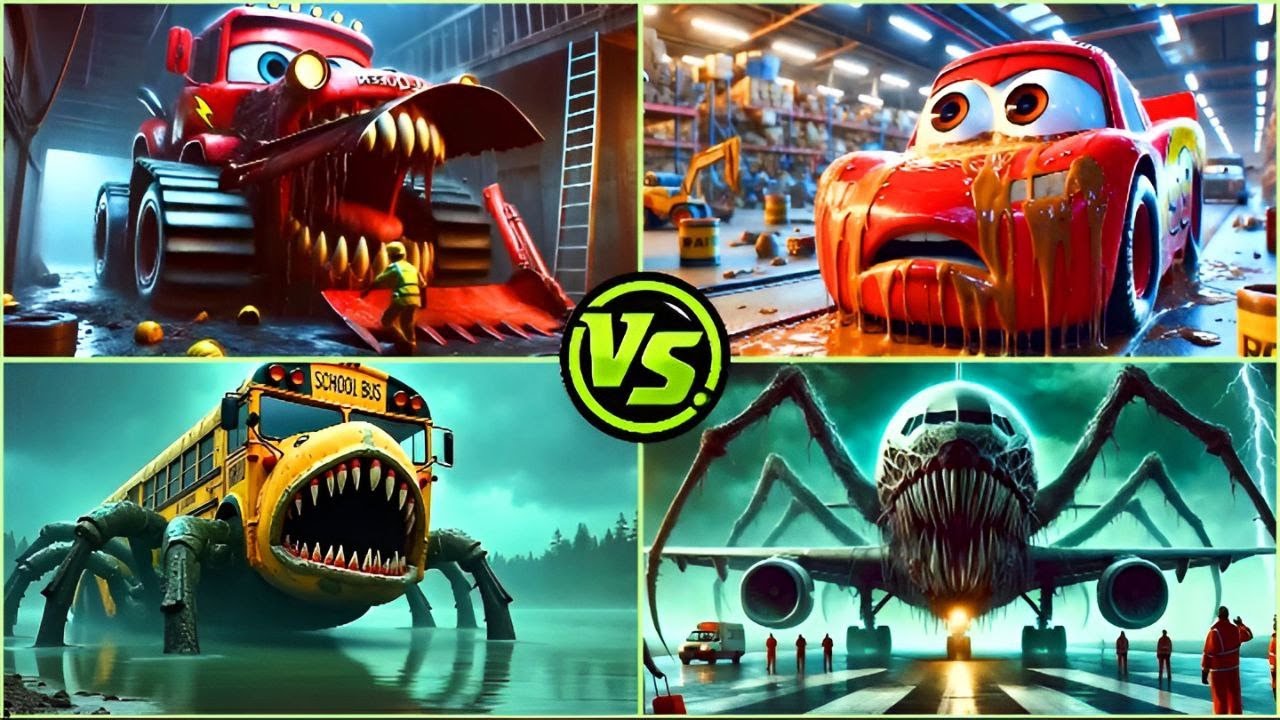 McQueen Monster vs McQueen Exe vs School Bus Exe vs Infected Sky Exe I ...