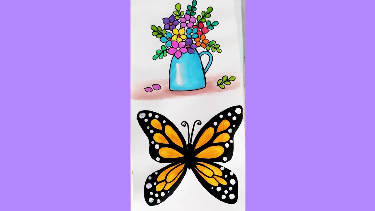 easy flower pot painting and butterfly | satisfying painting video art ...