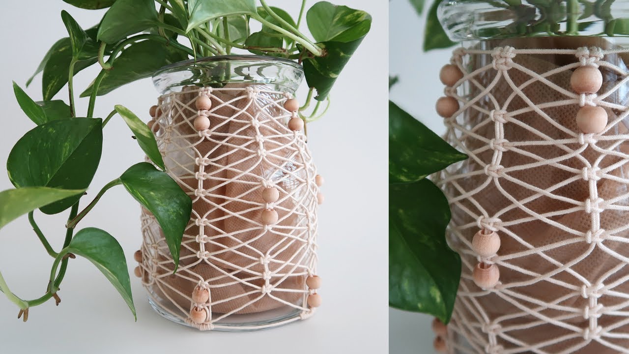 DIY Macrame Jar Cover Tutorial / 마크라메 꽃병 커버 - YouTube