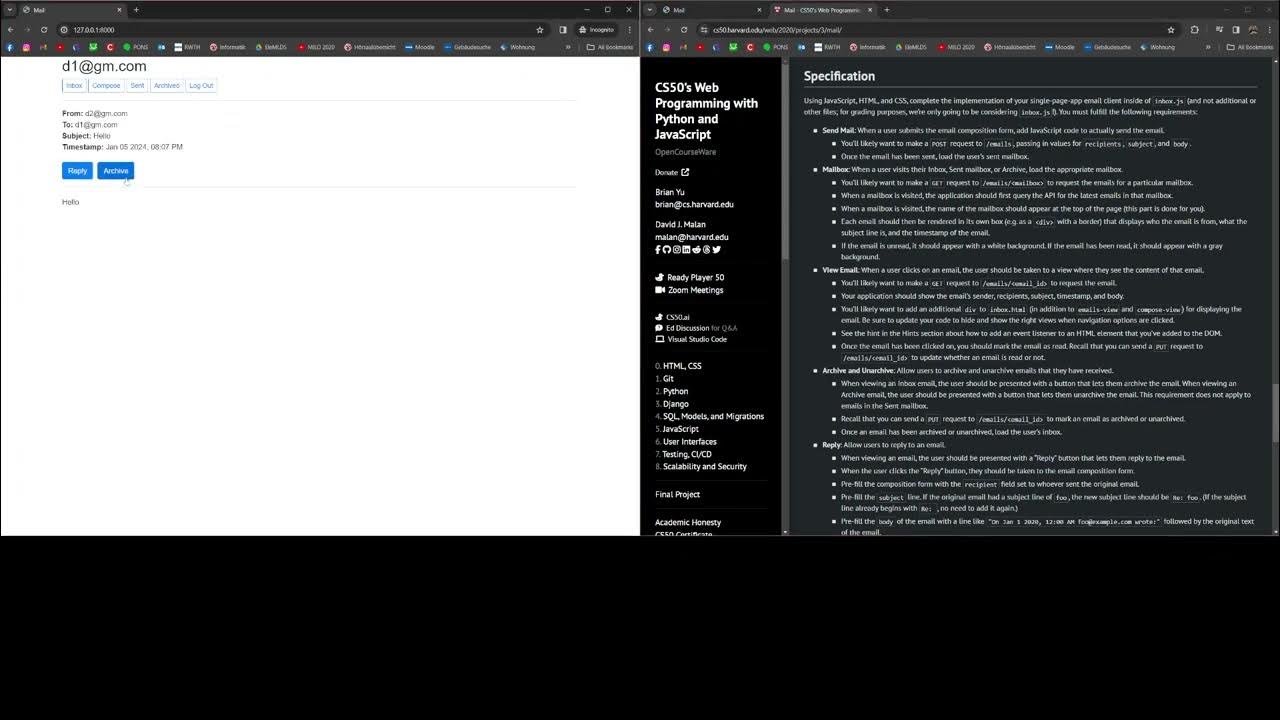 CS50 WEB PROJECT 3 MAIL - YouTube