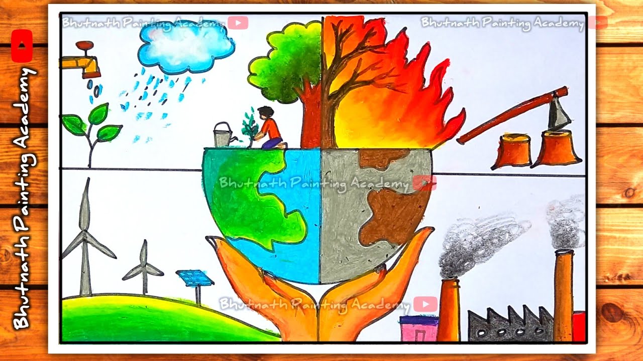 Earth Day poster drawing ||stop pollution Save environment drawing with ...