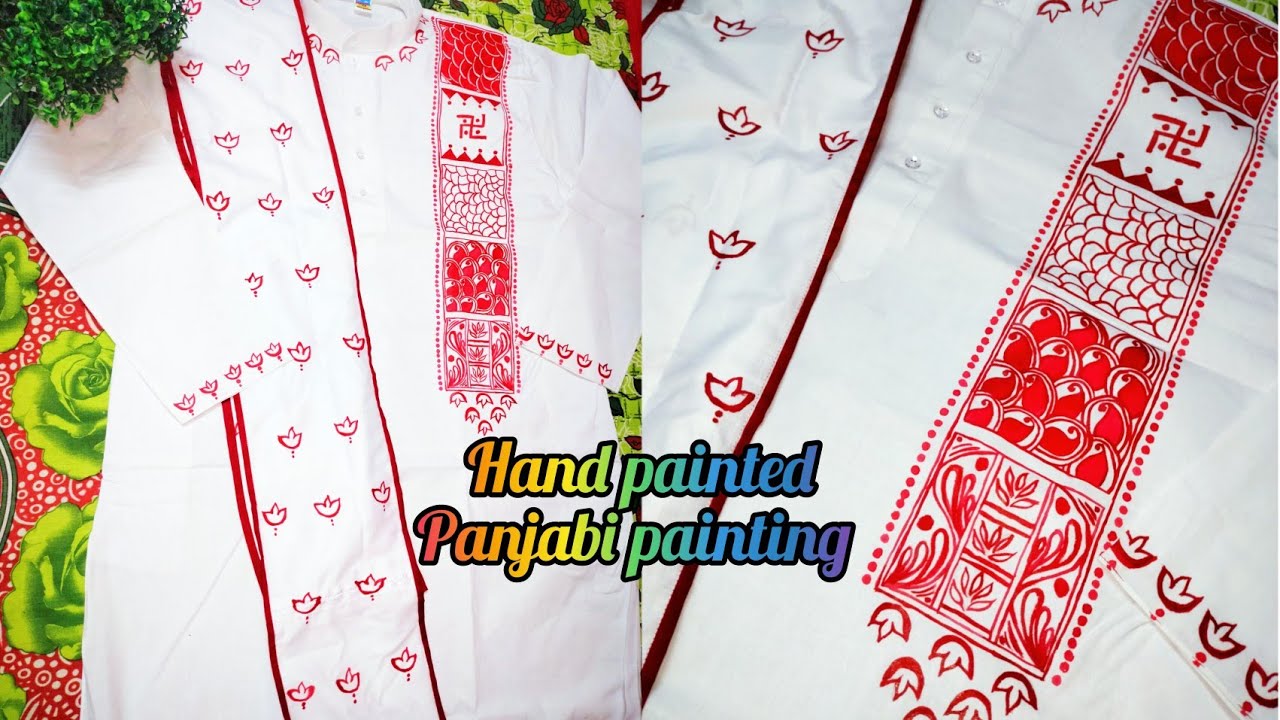 Hand painted panjabi // Panjabi design // Fabric painting or white ...