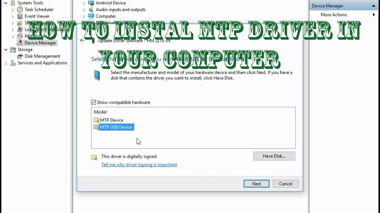 How To Install MTP Driver In Your Computer in 2 minutes (noneTalk ...