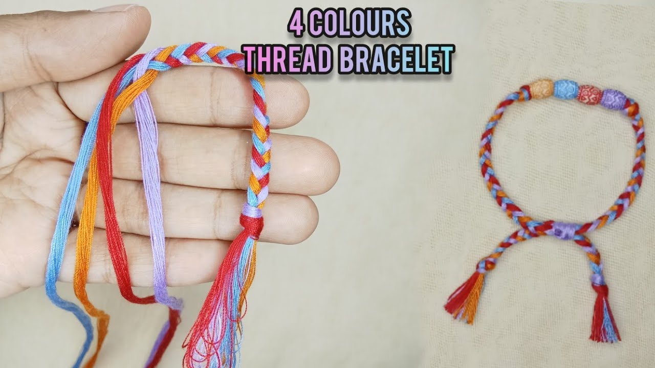 4 colours Macrame Bracelet Tutorial|| Membuat Gelang Benang 4 Warna ...