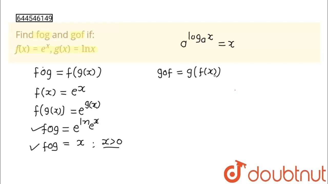 Find fog and gof if: f(x)=e^(x),g(x)=lnx | 12 | RELATION, FUNCTION & ITF | MATHS | RESONANCE ENG ...